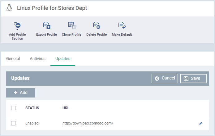 Communication Client and Comodo Client - Security Application Update Settings for Linux Profile ...